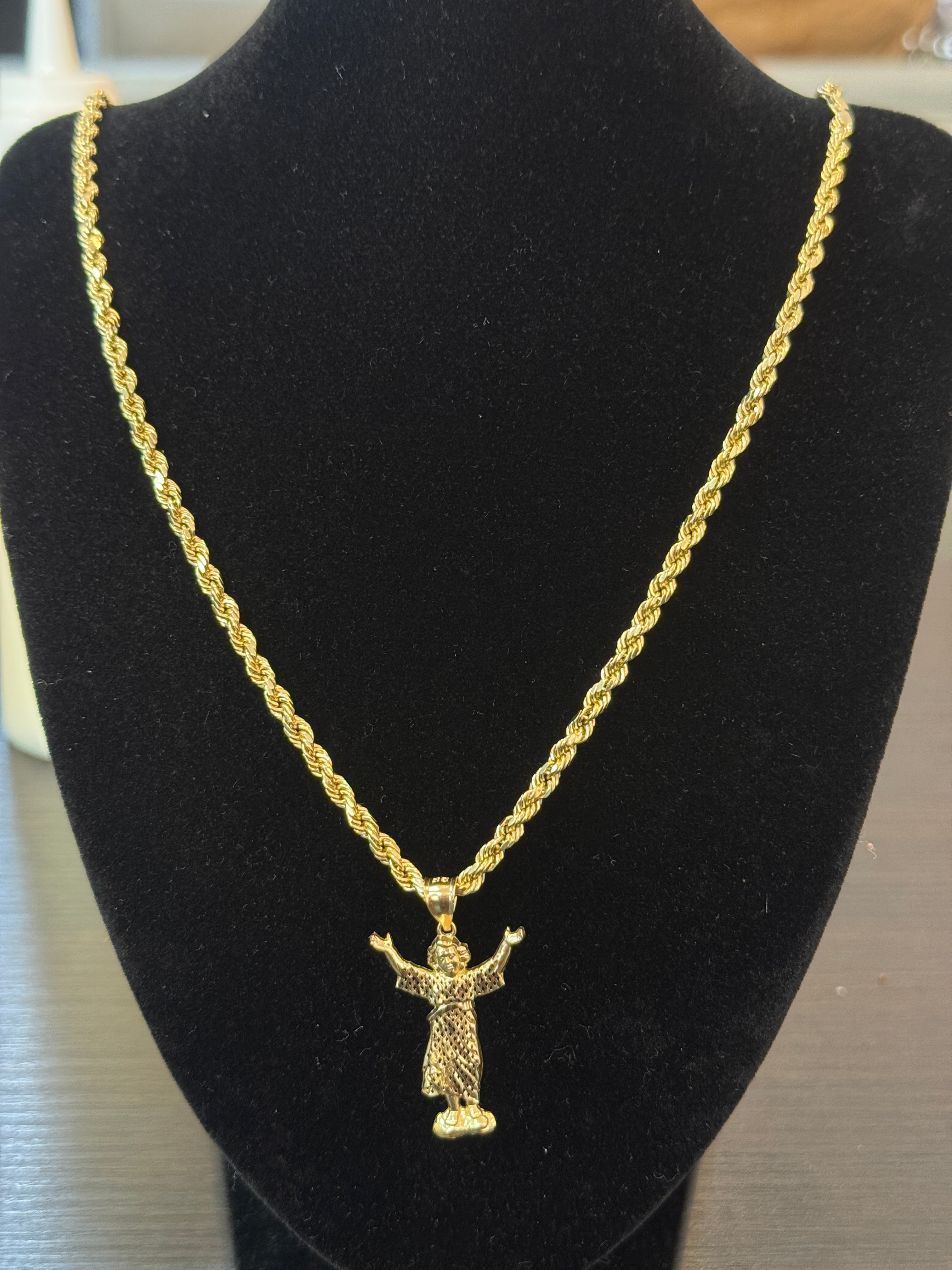 14k gold rope chain with divine child (Divino Niño) 24”inch long ...